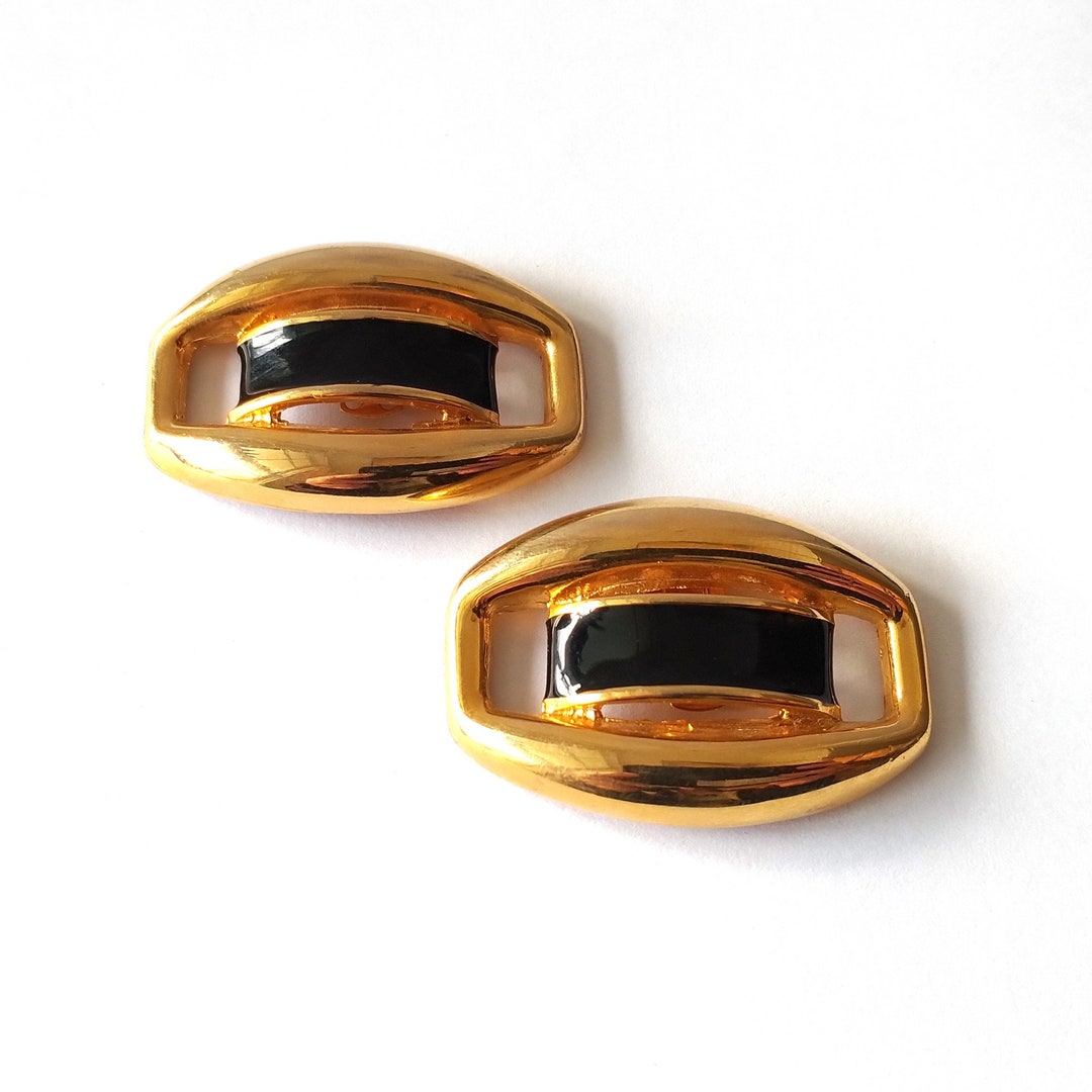 French Bluette Gold and Black Shoe Clips, Rectangular Shoe Clips Womens ...