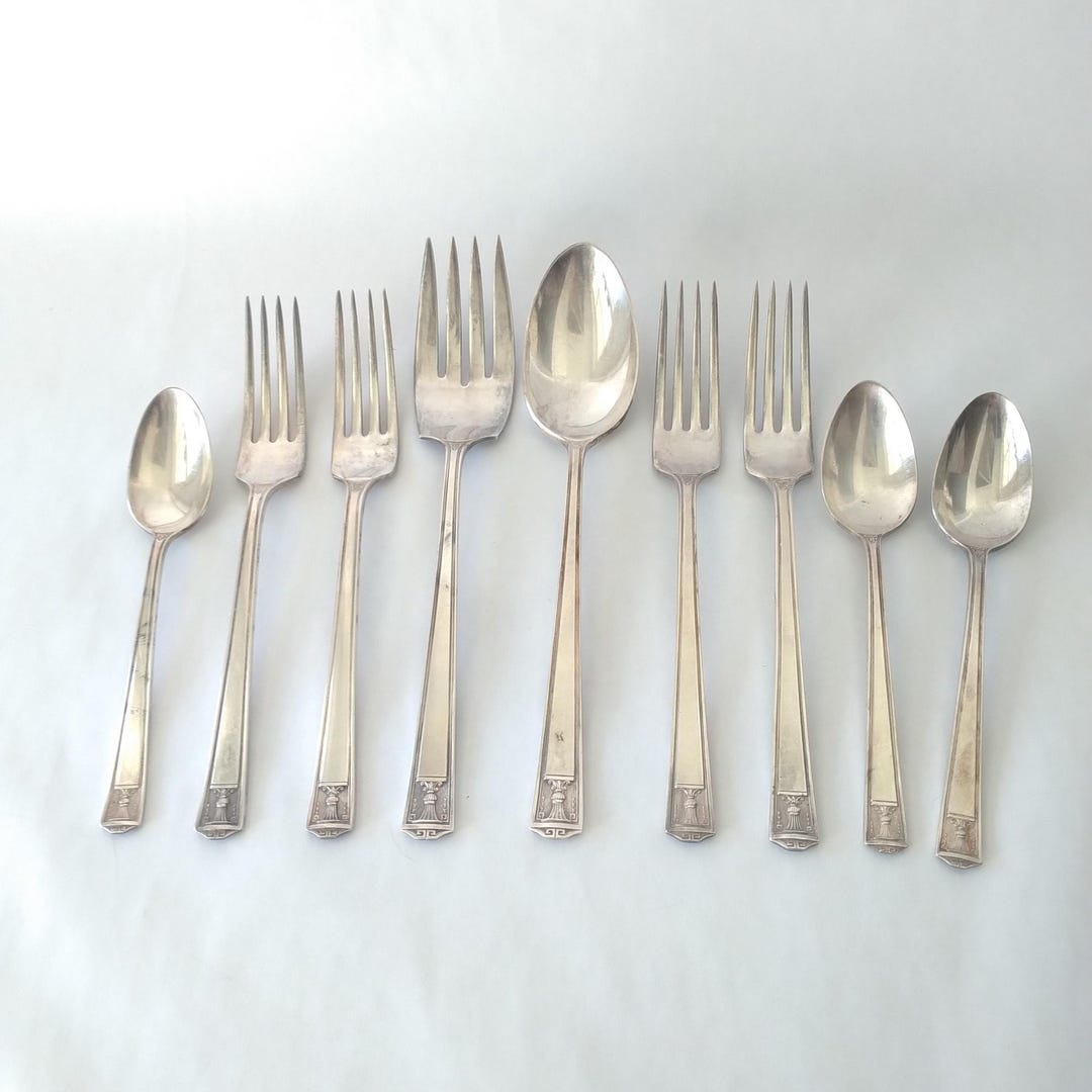 9 Piece Antique Holmes and Edwards Century Silver Plate Serving Fork ...