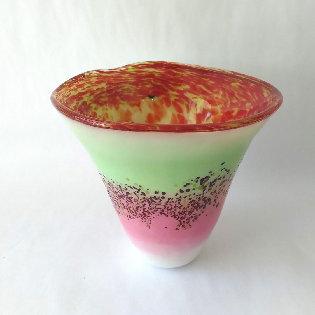 Multicolor Confetti Vase Flared Rim, Decorative Vintage Hand Blown Art ...