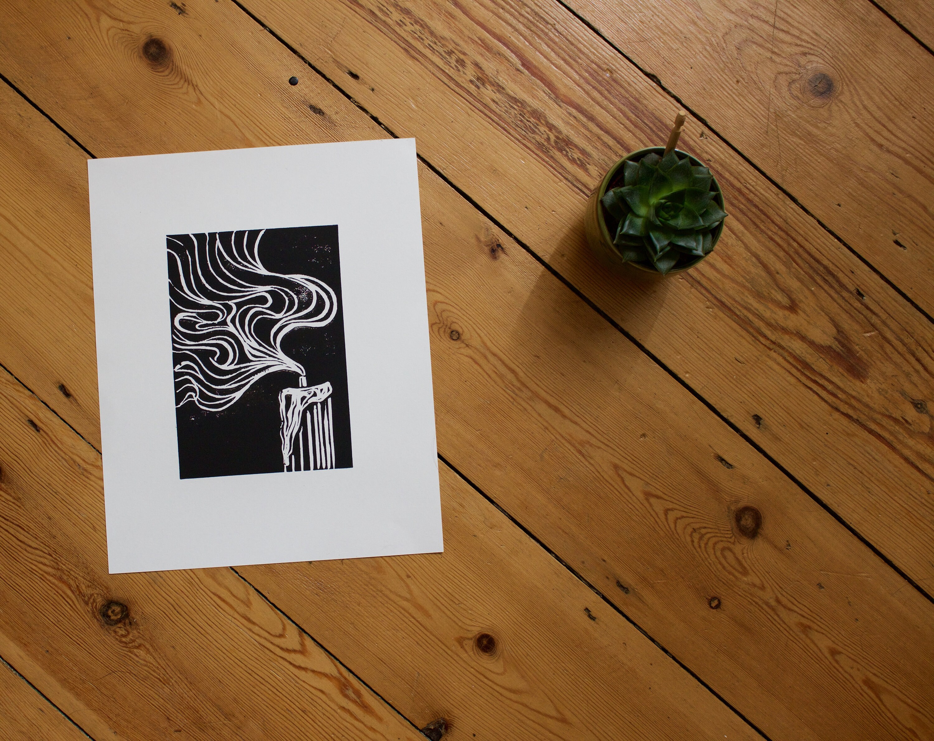 Smoking Candle Lino Print - Etsy