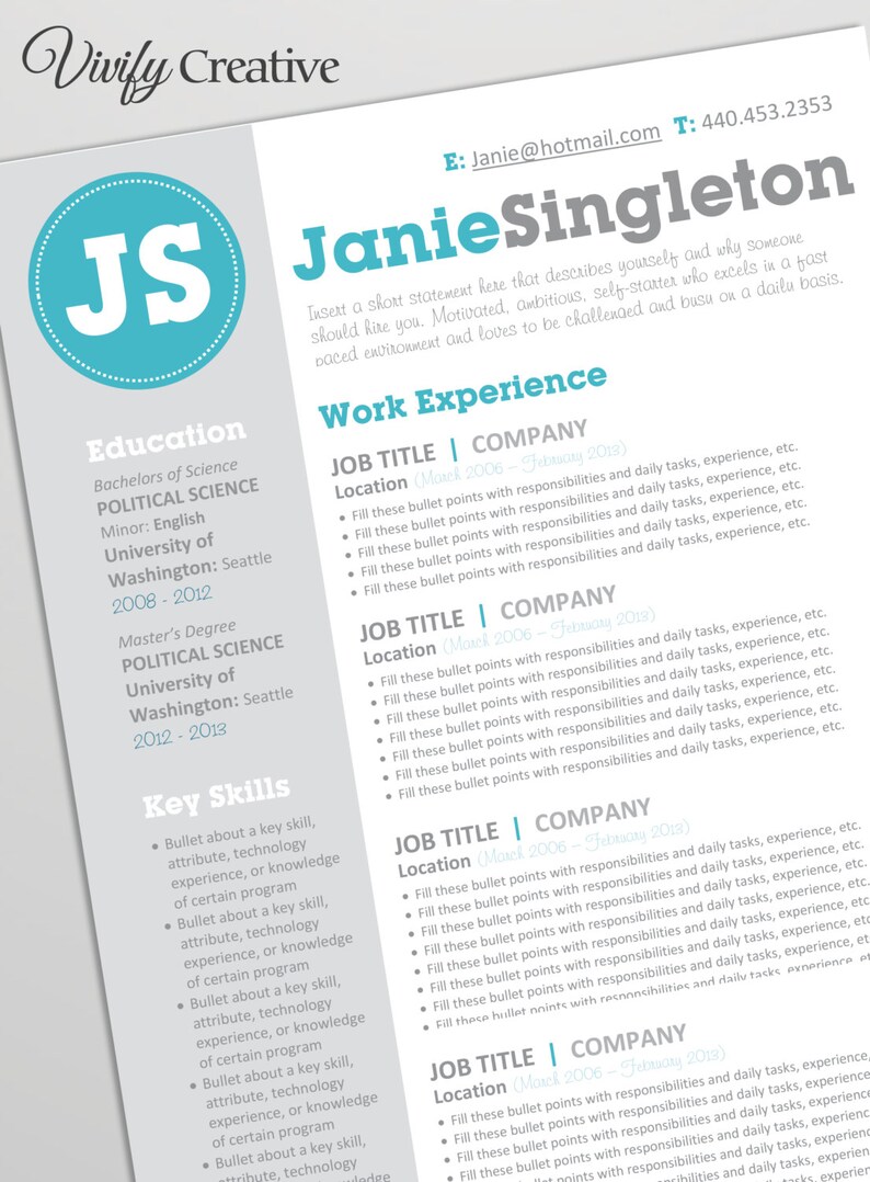 Resume Template Download - Editable Instant Download - 2 Page Resume ...
