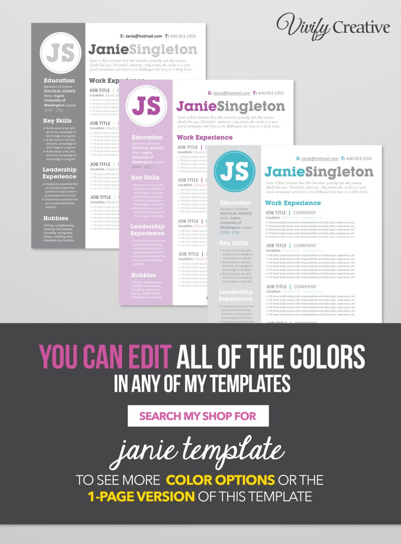 Resume Template Download - Editable Instant Download - 2 Page Resume ...