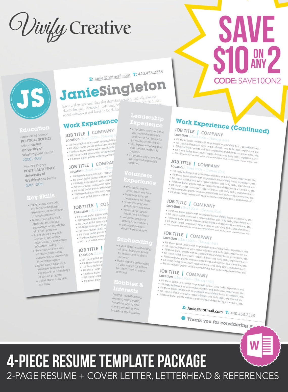 Resume Template Download - Editable Instant Download - 2 Page Resume ...