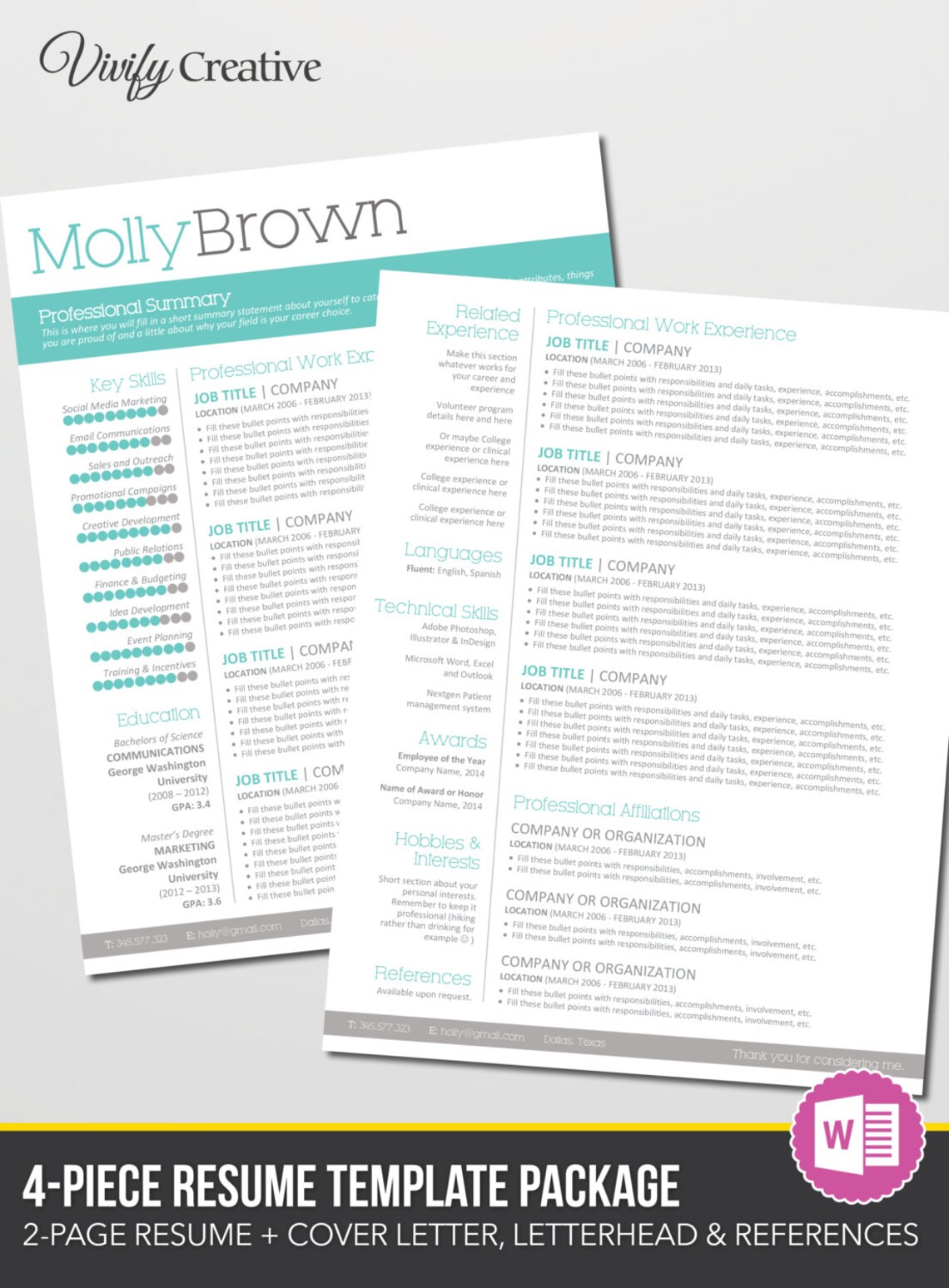 Resume Template Download Editable Instant Download 2 Page Resume ...