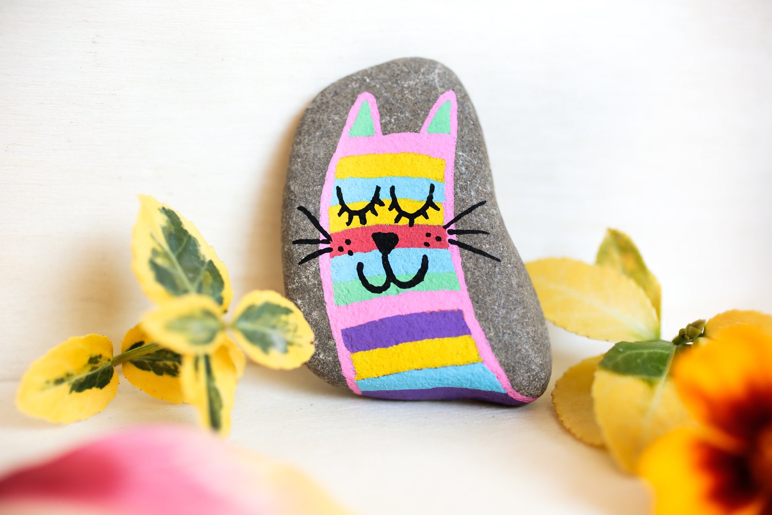 Rainbow Cat Pebble Hand Painted Stone Painted Pebble - Etsy UK