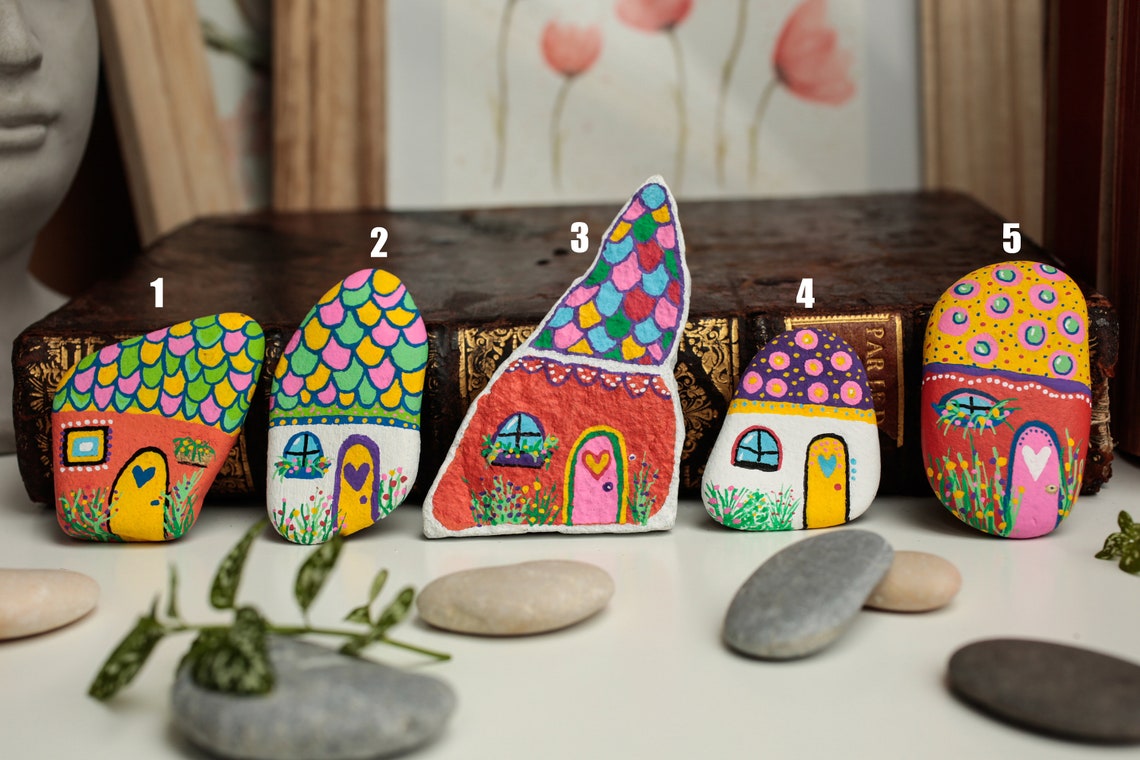 Hand Painted Stone, Pebble Art, House Decor, Home Decoration, Tiny ...