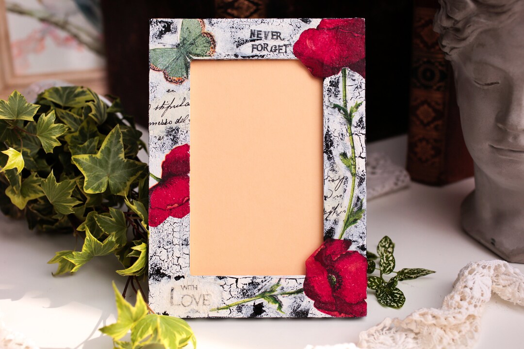 Never Forget Photo Frame, Poppy Wooden Decorated Frame, Standing ...
