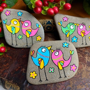 Romantic Painted Stone, Anniversary Gift, Lovely Birds, Hand Painted ...