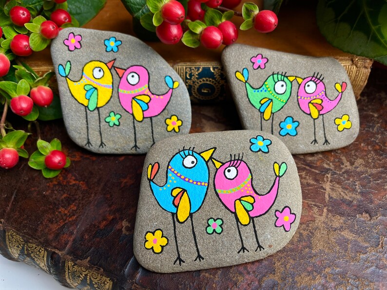 Romantic Painted Stone, Anniversary Gift, Lovely Birds, Hand Painted ...