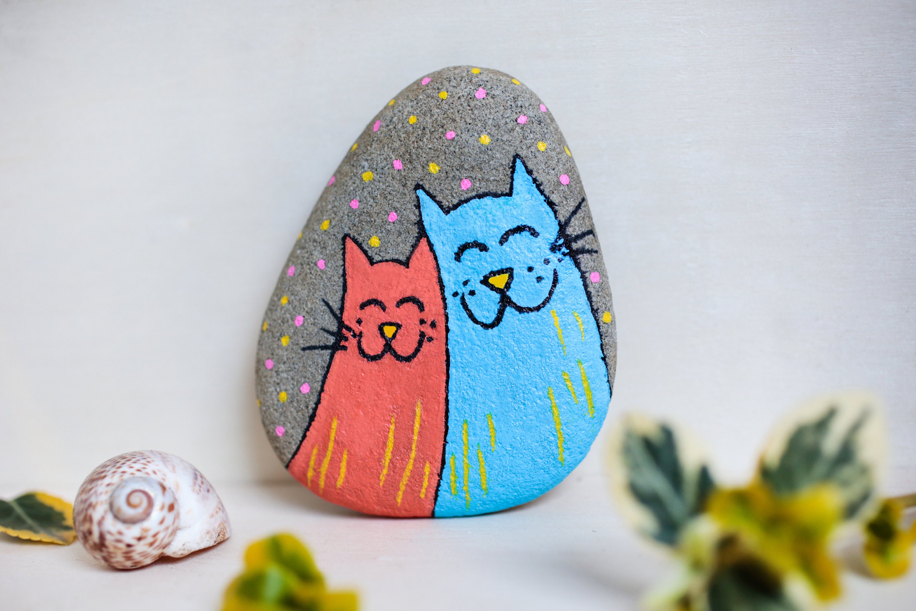 Handpainted Pebble Cat Pebble Art Decorated Stone-cats Gift - Etsy