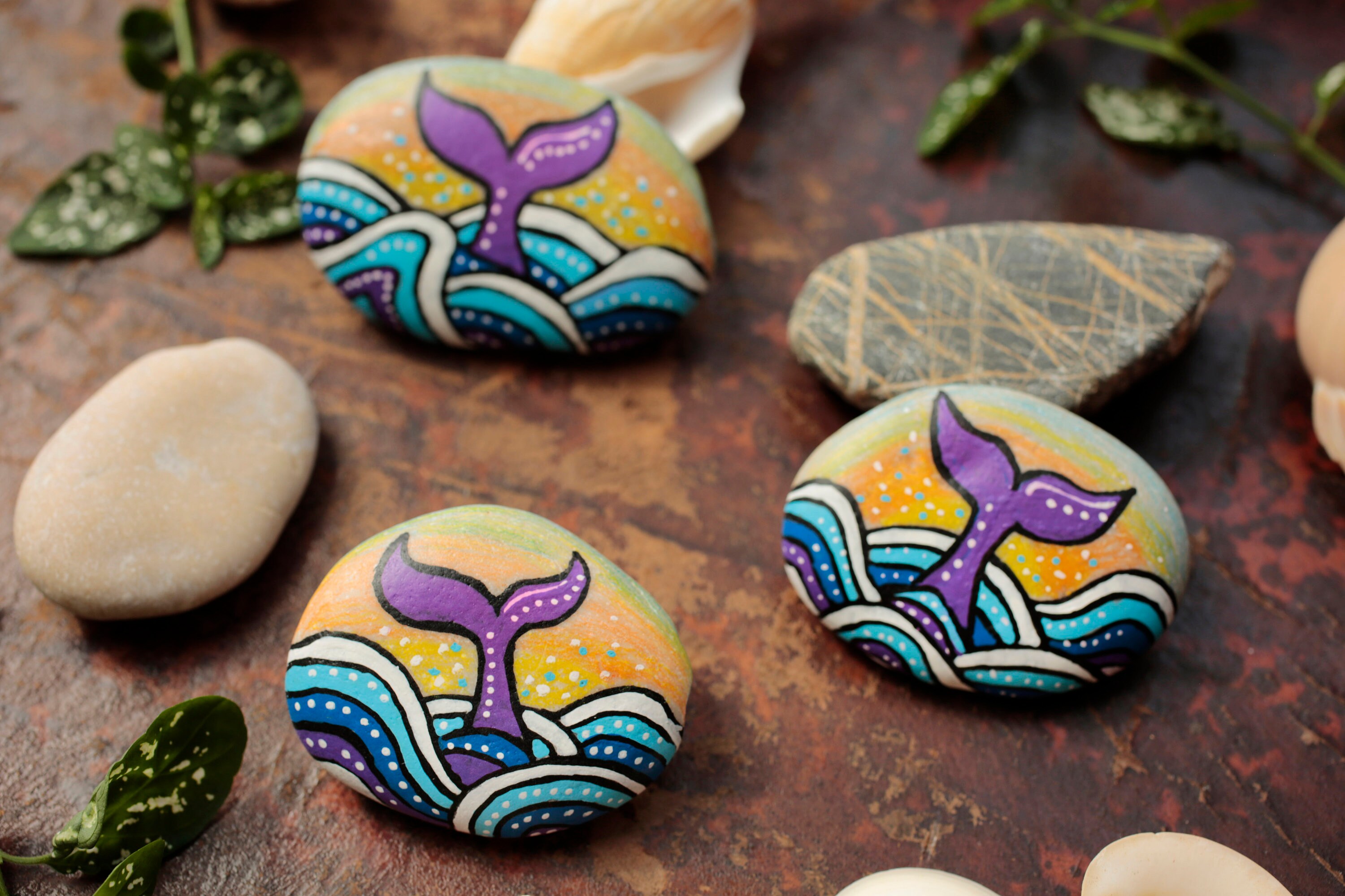 Sea Pebble, Whale Stone, Handmade Stone Art, Painted Pebble, Whale ...