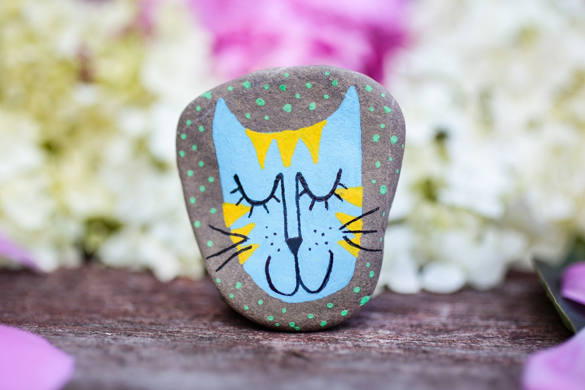 Cat Pebble Hand-painted Stone Painted Pebble Decorated - Etsy