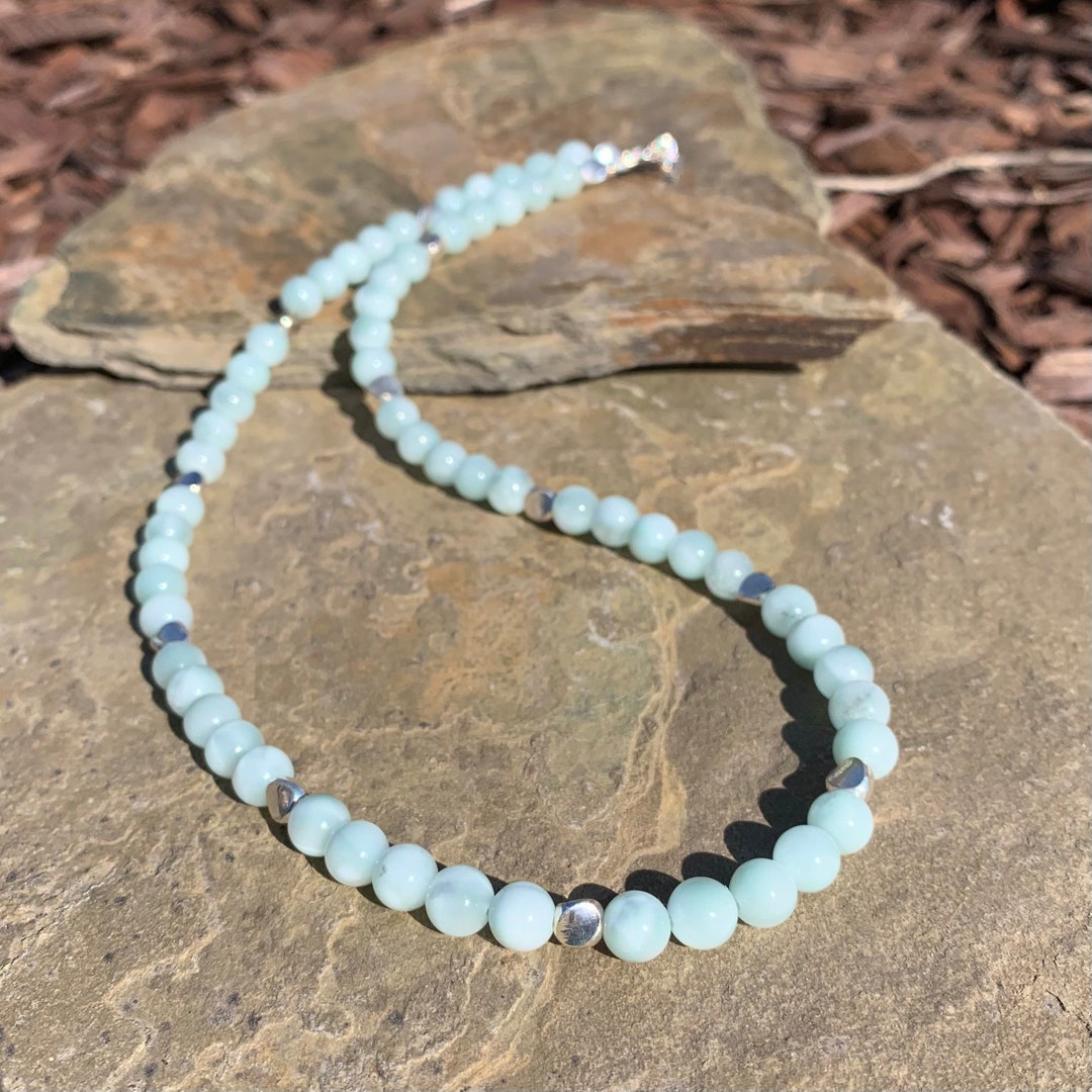 Angelite Beaded Necklace / Angelite Necklace / Aqua Colored Necklace ...