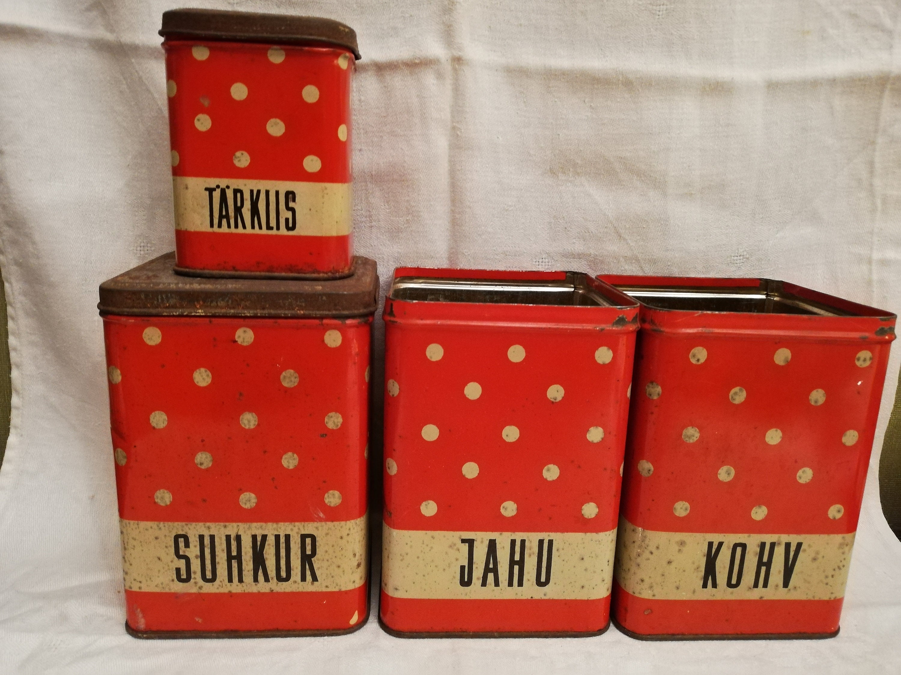 Kitchen & Dining Polka dot kitchen tin/Red tin coffee canister /Kitchen ...
