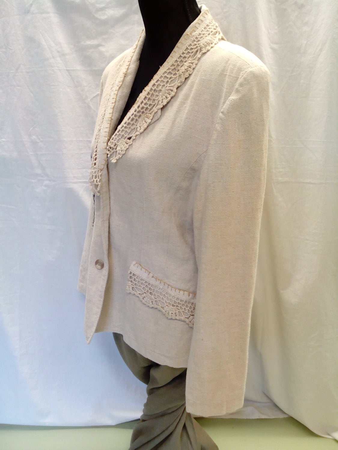 Upcycled Linen Rustic Jacket ,bohemian/cottage Chic/ Lace/country Chic ...