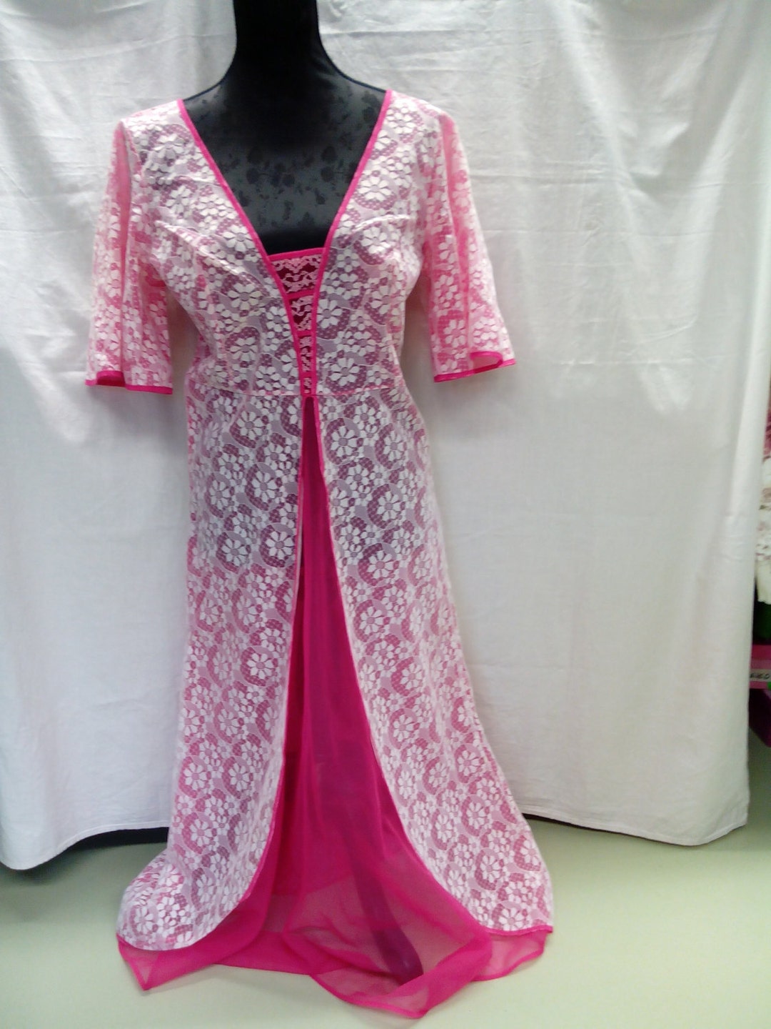 Vintage Negligee 70s/pinc Negligee/lace Negligee/ecofriendly/unique ...