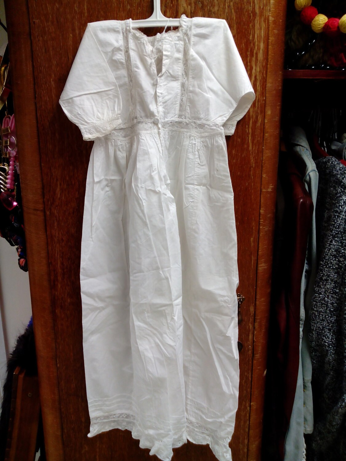 1920's Antique Ivory Batiste Cotton Girl Doll Long Dress Night Gown ...