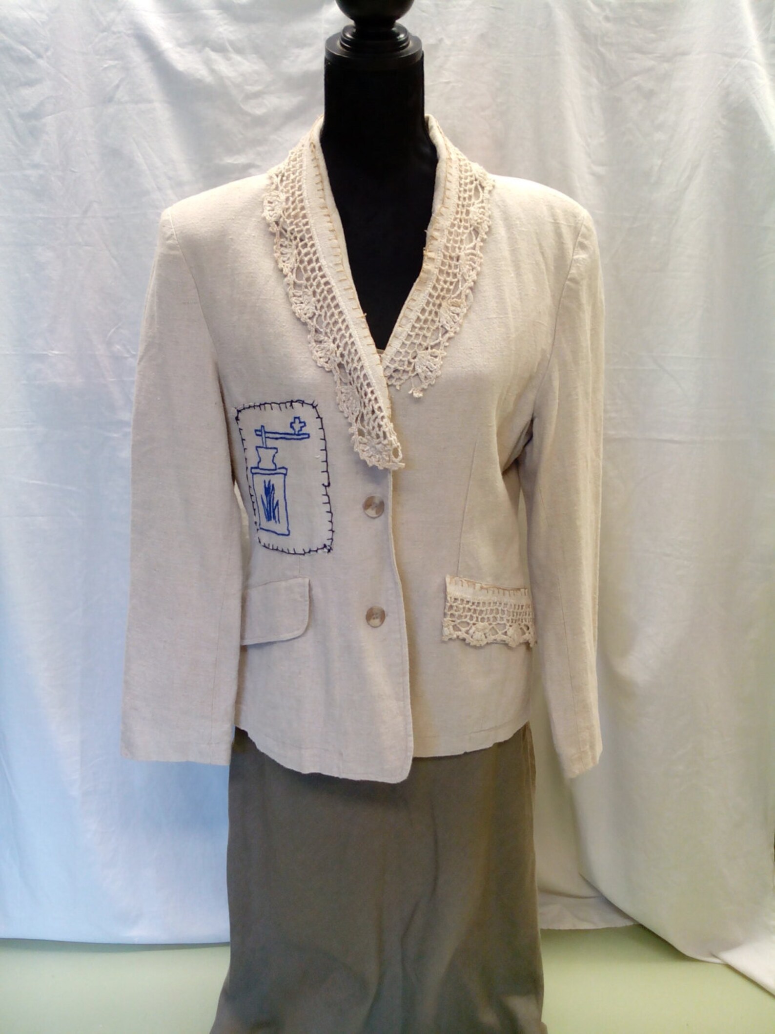 Upcycled Linen Rustic Jacket ,bohemian/cottage Chic/ Lace/country Chic ...