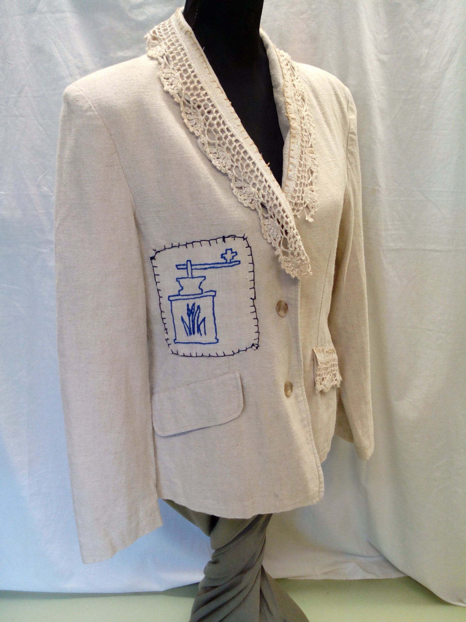 Upcycled Linen Rustic Jacket ,bohemian/cottage Chic/ Lace/country Chic ...