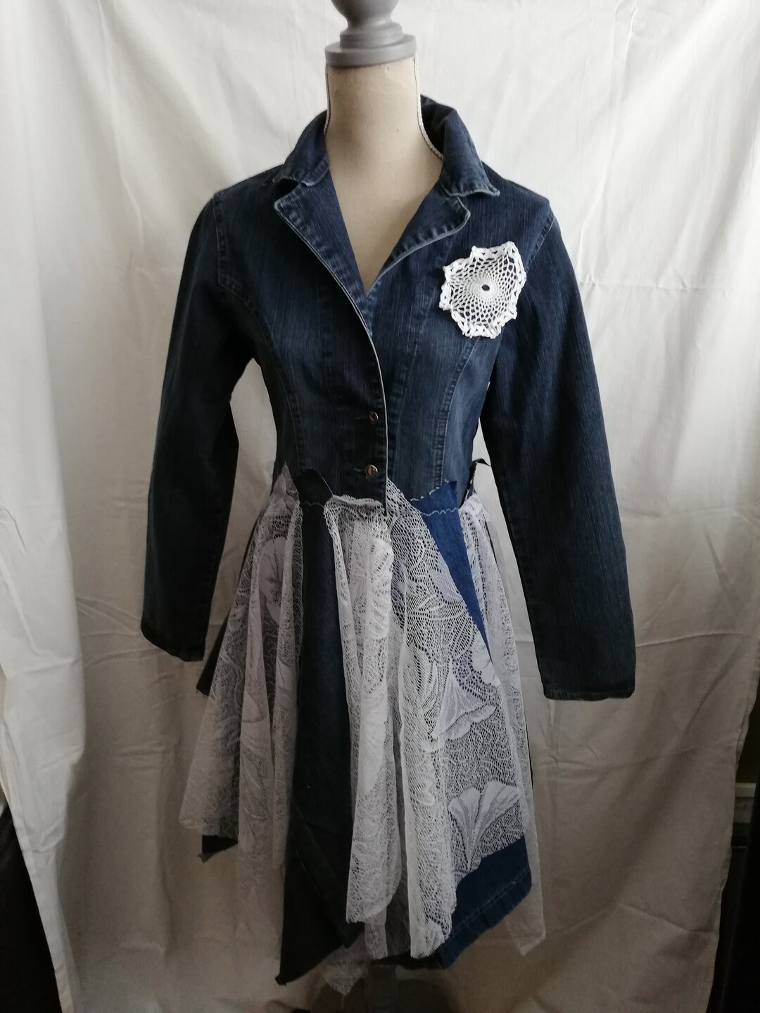 Tattered Romantic Denim Lace Jacket /size S /bohemian Kimono in Denim ...