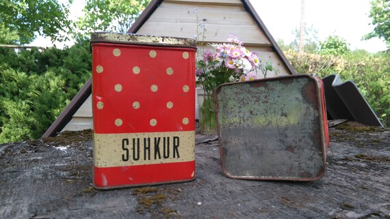 Kitchen & Dining Polka dot kitchen tin/Red tin coffee canister /Kitchen ...