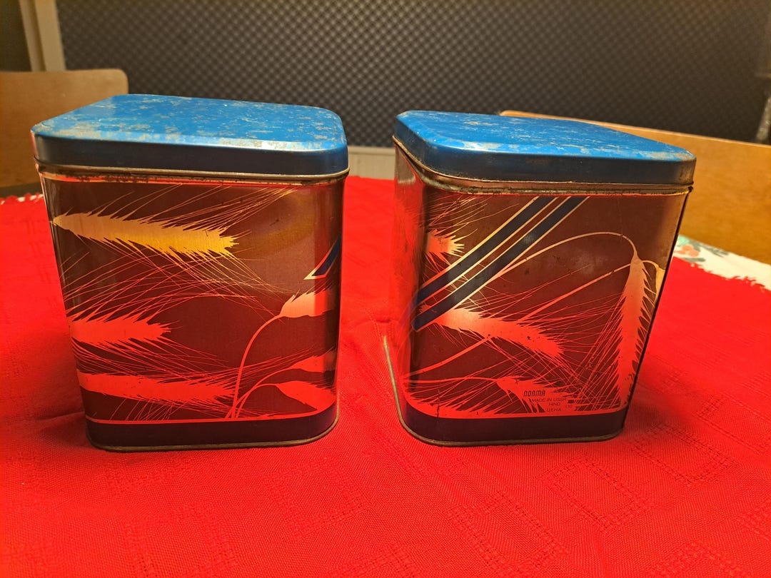 Vintage Big Tin Box, Tin Container With Cover, Vintage Food Storage ...