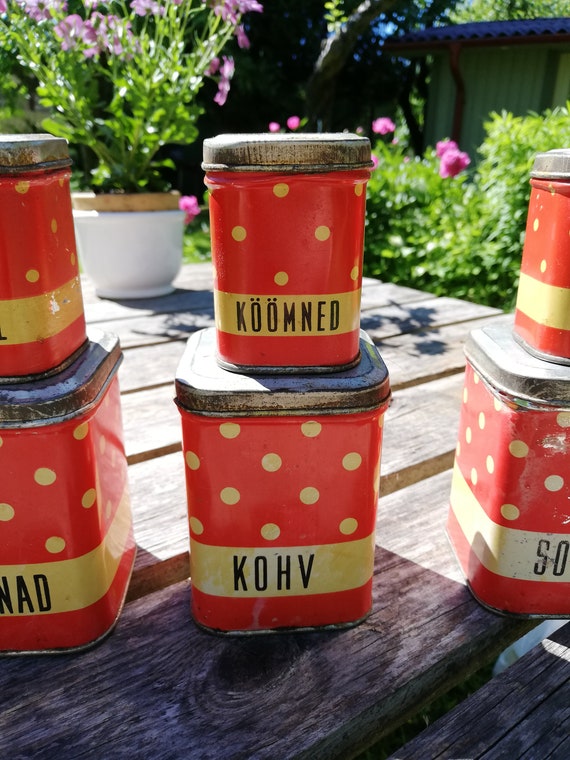 Kitchen & Dining Polka dot kitchen tin/Red tin coffee canister /Kitchen ...