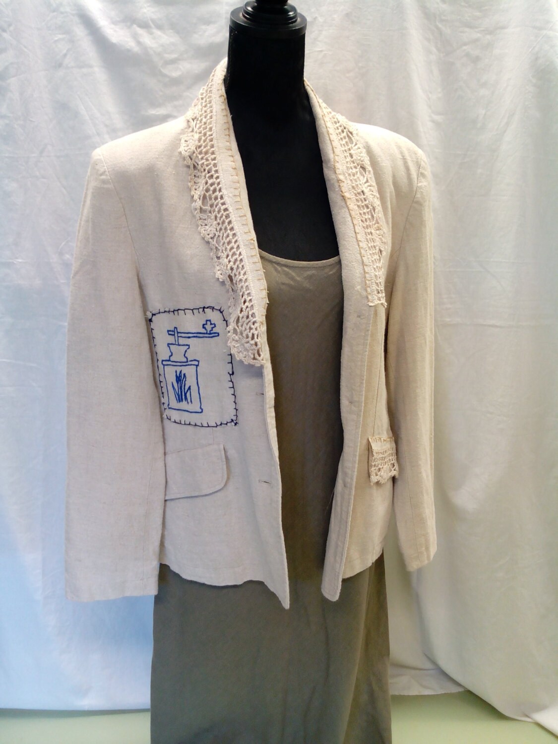 Upcycled Linen Rustic Jacket ,bohemian/cottage Chic/ Lace/country Chic ...