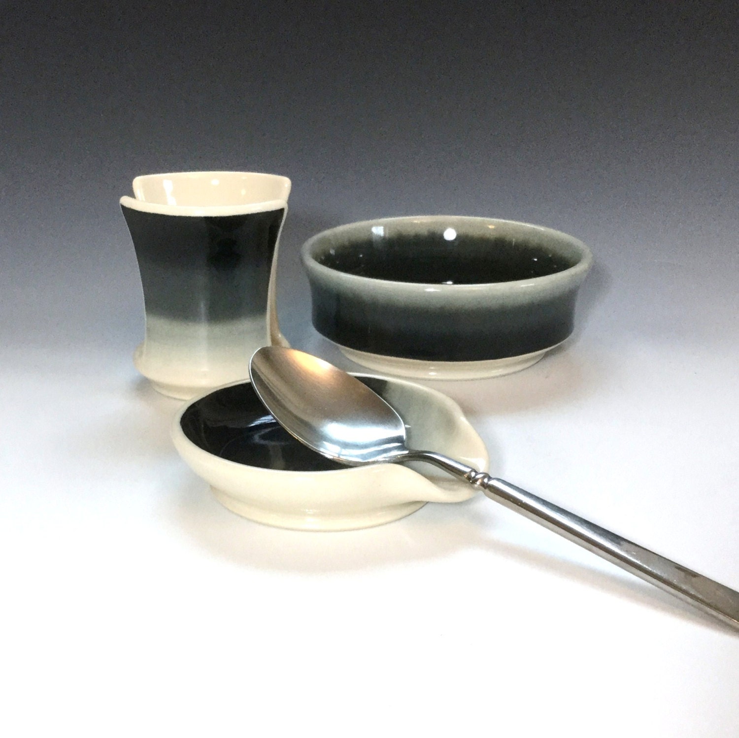Ceramic Spoon Rest Ombré Gray Black and White Porcelain | Etsy