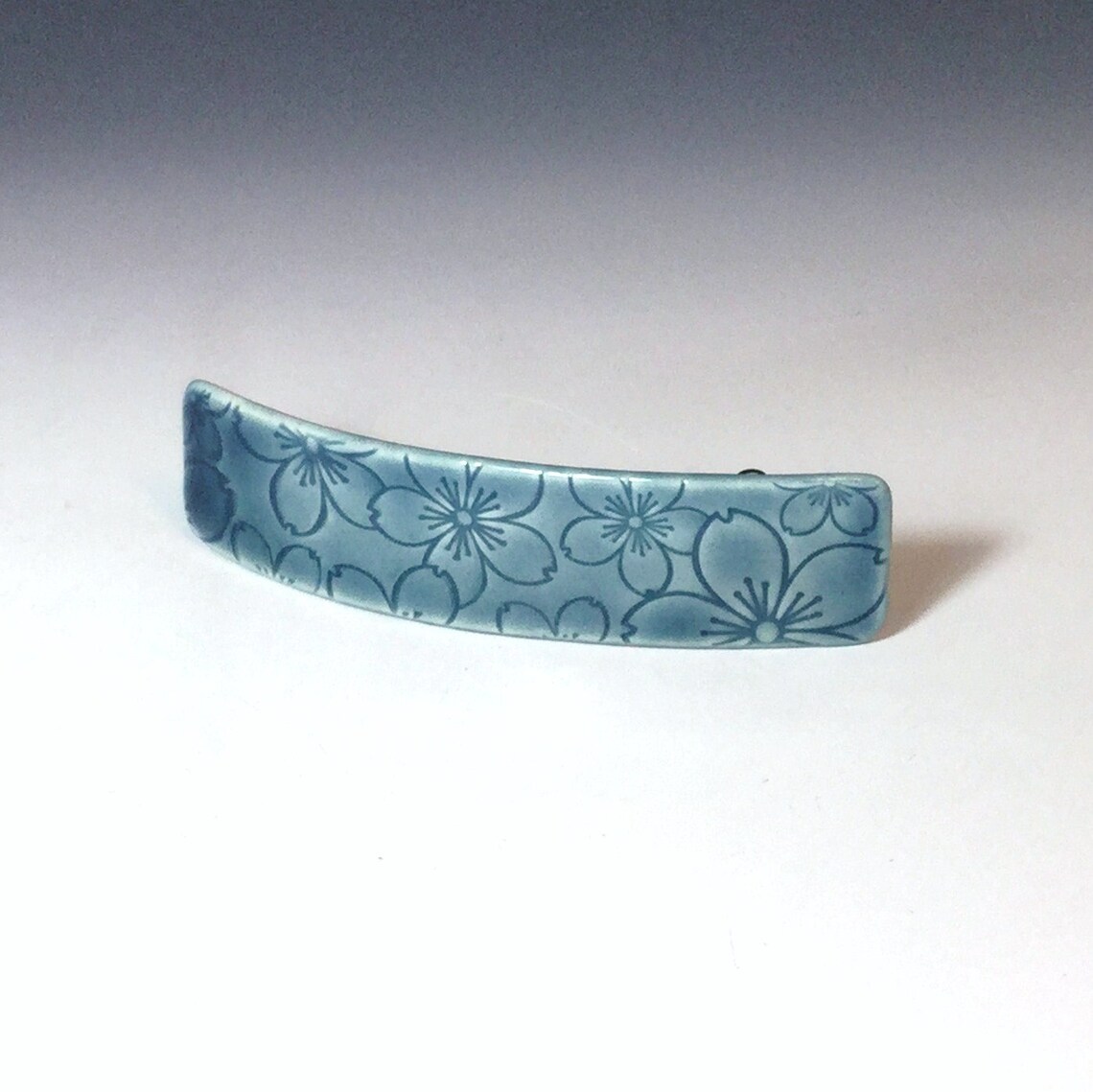 Large Ceramic French Barrette, Blue Porcelain Barrette, Cherry Blossom ...