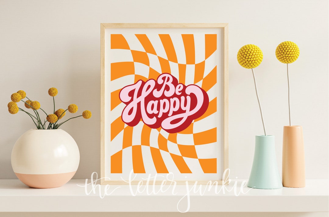 Be Happy Retro Art Print - Etsy