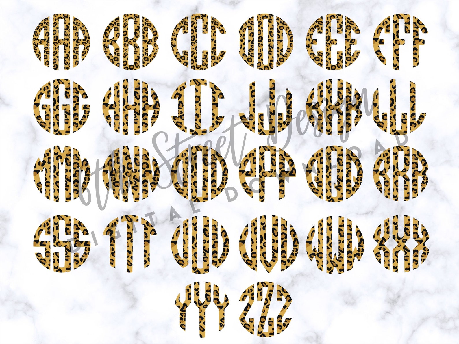 Cheetah Print Circle Monogram Font PNG Digital Download - Etsy