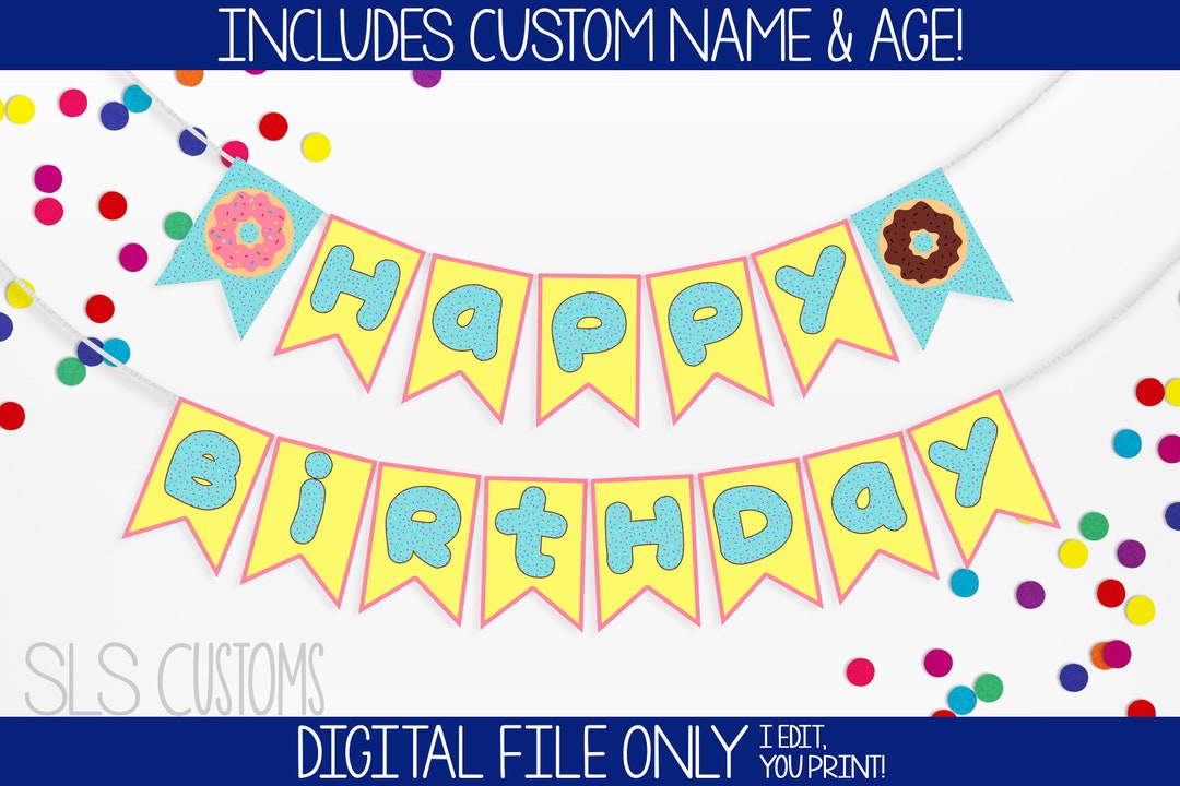 Donut / Doughnut Themed Printable Birthday Banner! Includes Birthday ...