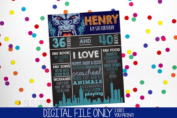 King Kong Themed Printable Chalkboard Sign Perfect for | Etsy