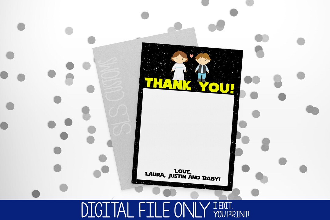 Star Wars Themed Printable Thank You Card Baby Girl or Boy Shower ...