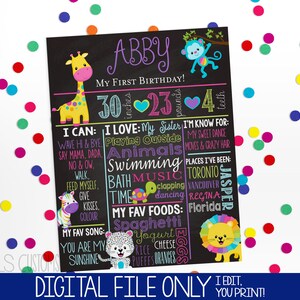 Rainbow Zoo / Jungle Themed Printable Chalkboard Sign Perfect | Etsy Canada