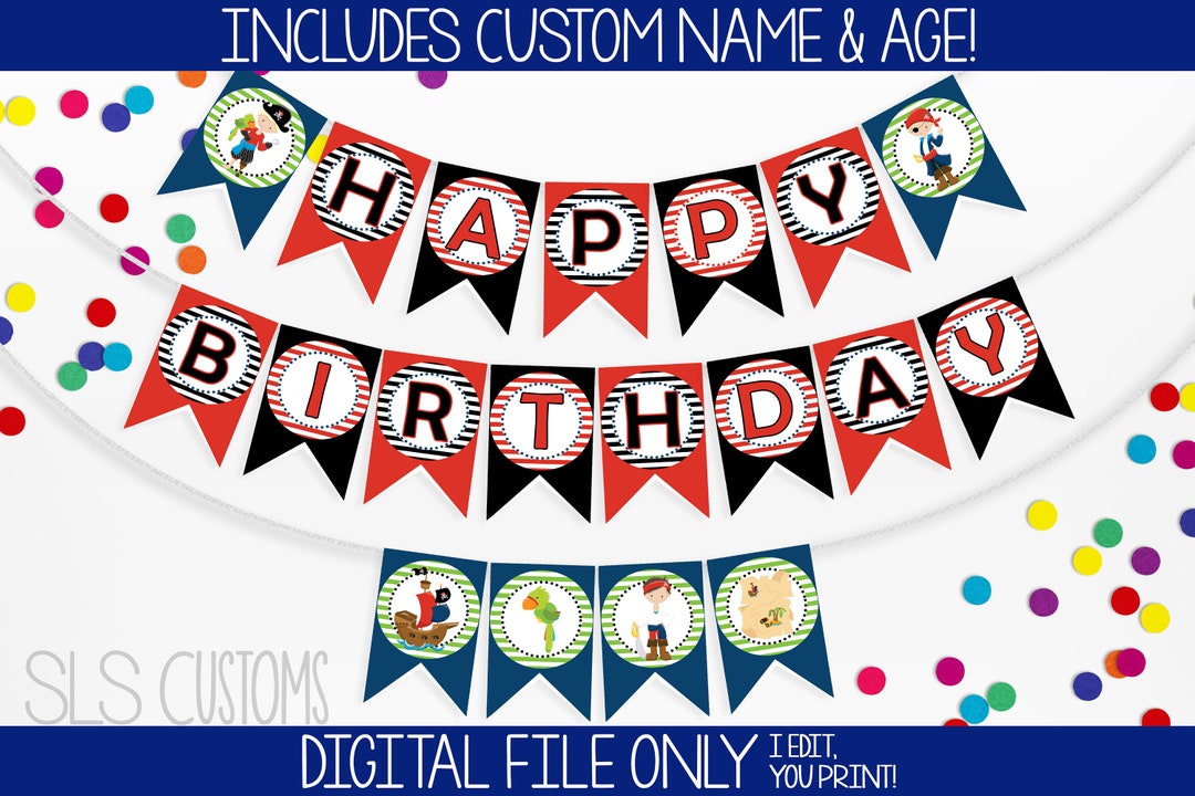 Pirate Captain Themed Printable Birthday Banner! Includes Birthday Year ...