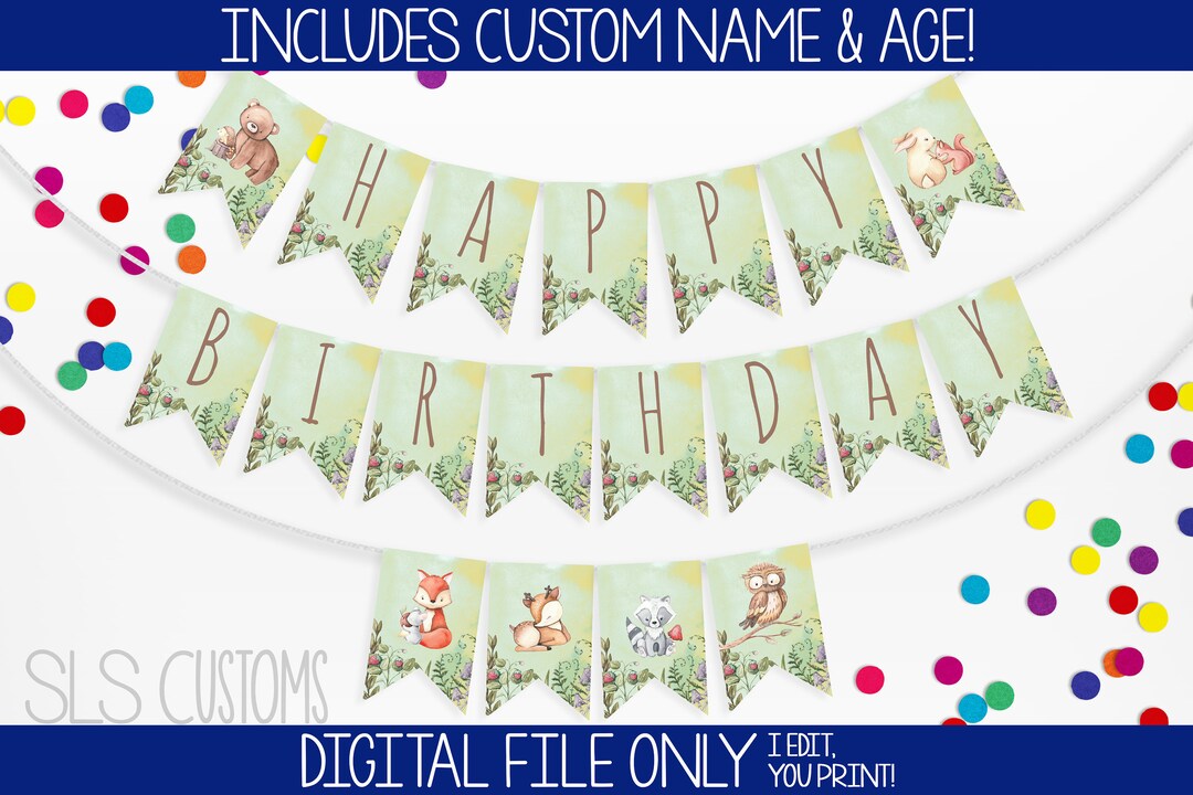 Woodland Birthday Banner, Animal Birthday Banner, Forest Birthday ...