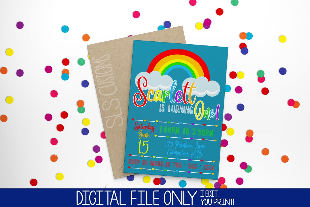 Rainbow Themed Printable Birthday Invitations 4x6 Or 5x7 Etsy Canada