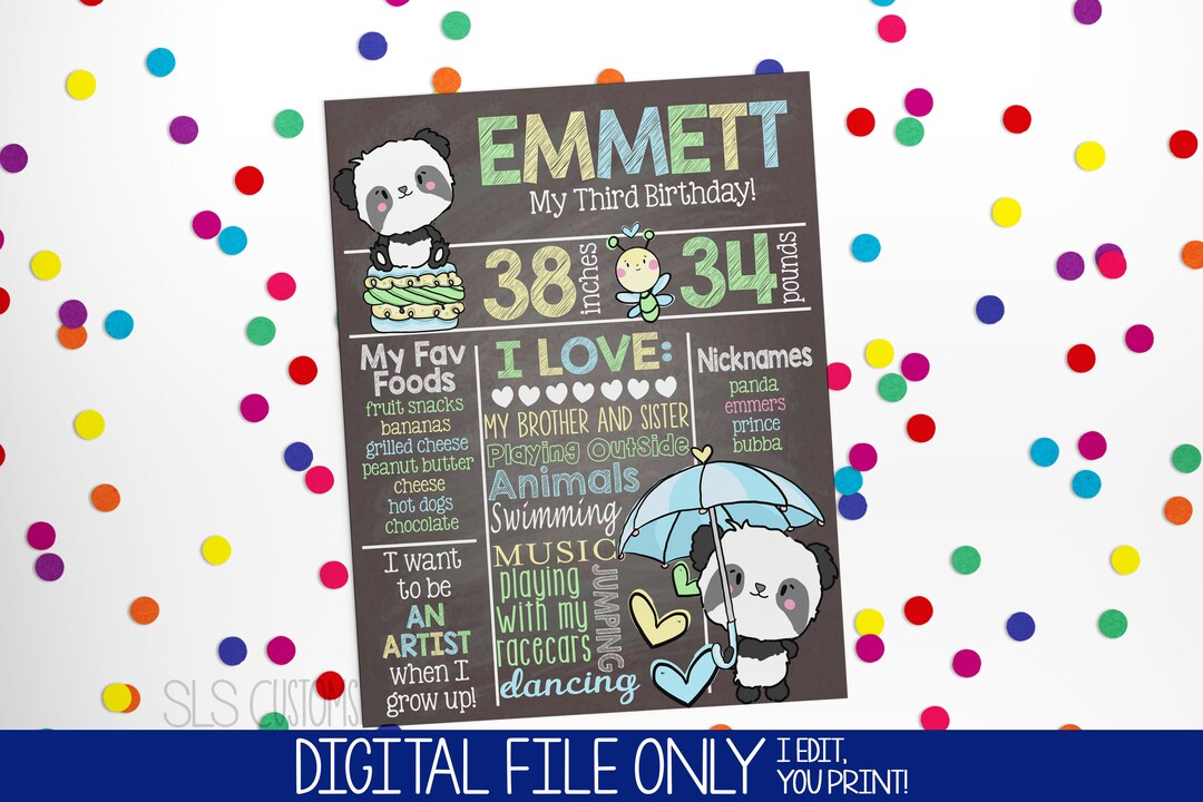 Panda Themed Printable Chalkboard Sign Perfect for Birthday's at Any ...
