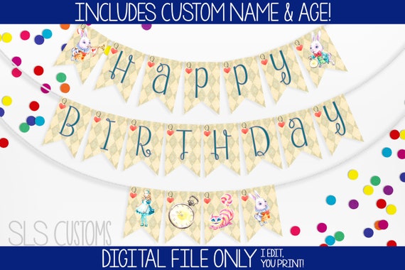 Alice in Wonderland Themed Printable Birthday Banner Includes | Etsy Canada