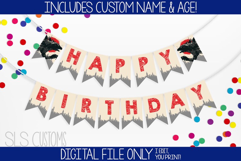 Godzilla Themed Printable Birthday Banner Includes Birthday - Etsy