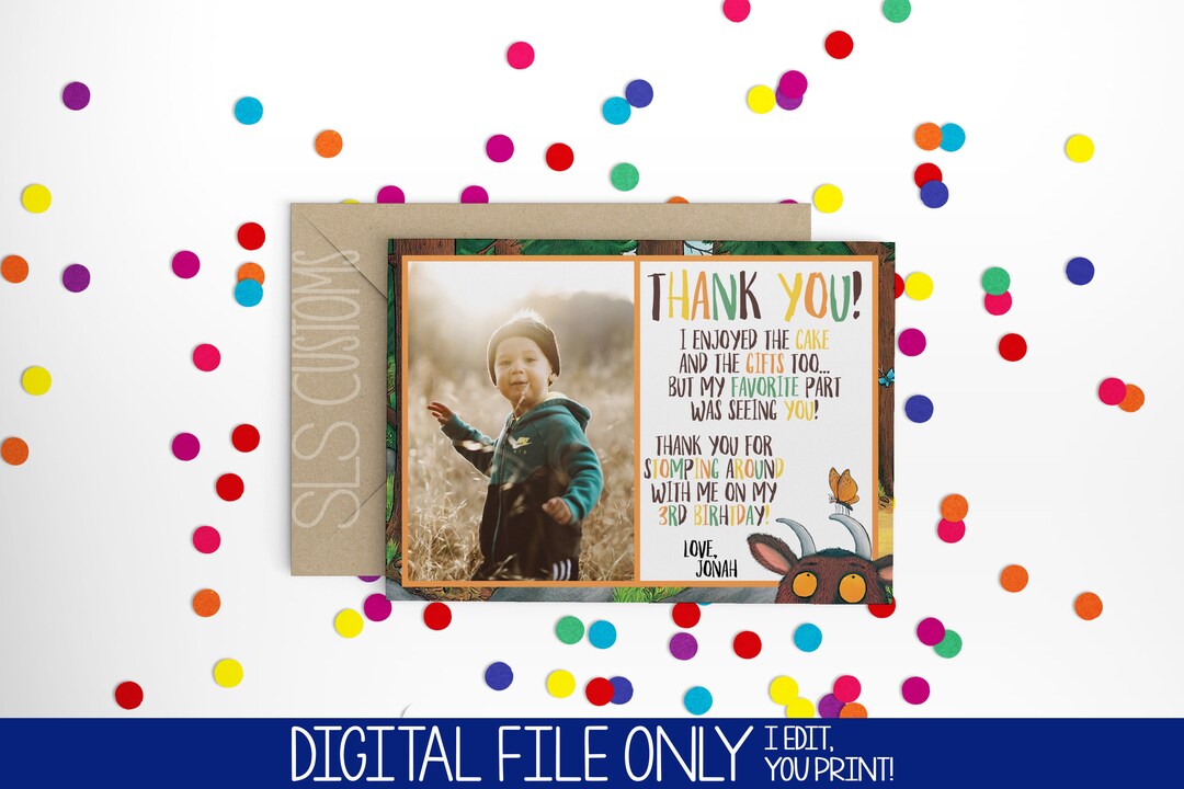 Gruffalo Themed Printable Birthday Thank You Cards 4x6 or 5x7 Perfect ...