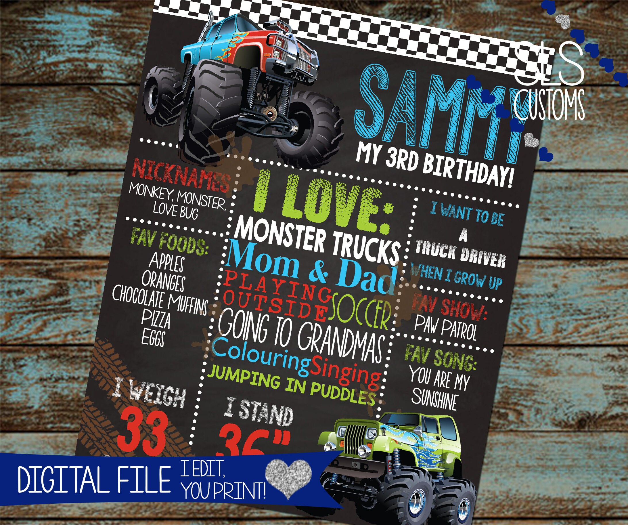 Monster Truck Themed Printable Chalkboard Sign Perfect for | Etsy