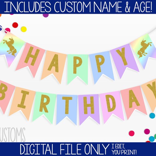 Rainbow Unicorn Birthday Banner Printable/ EDITABLE/ INSTANT - Etsy