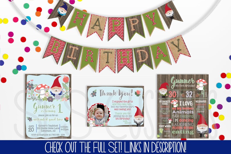 Garden Gnome Themed Printable Birthday Banner Includes | Etsy