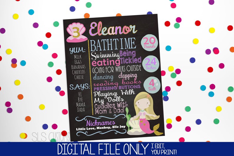 Mermaid Themed Printable Chalkboard Sign Perfect for | Etsy