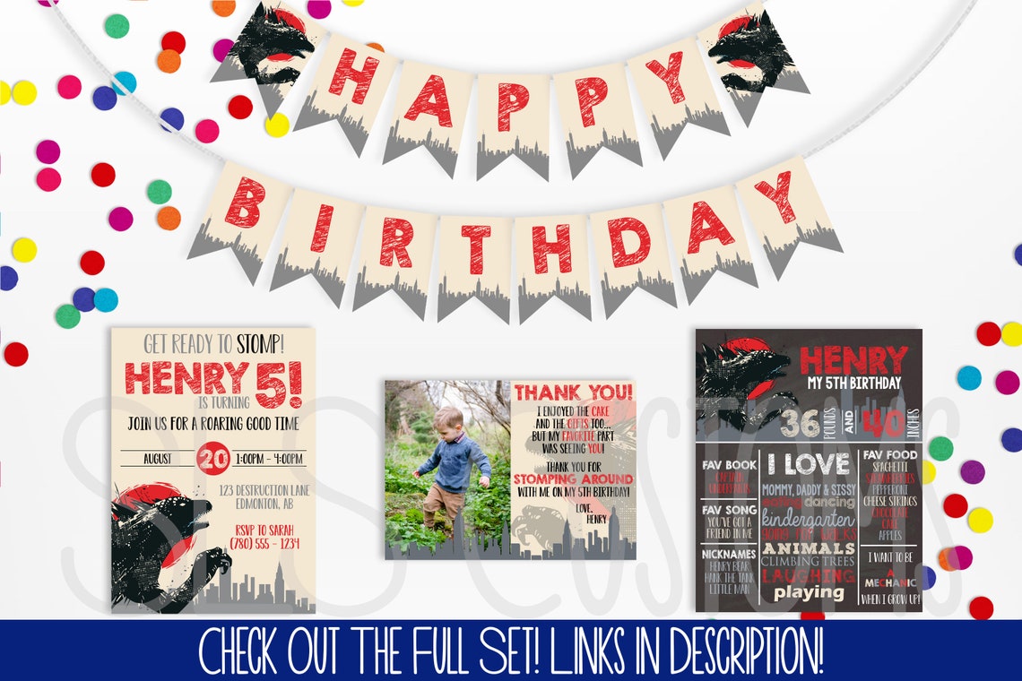 Godzilla Themed Printable Birthday Banner Includes Birthday - Etsy