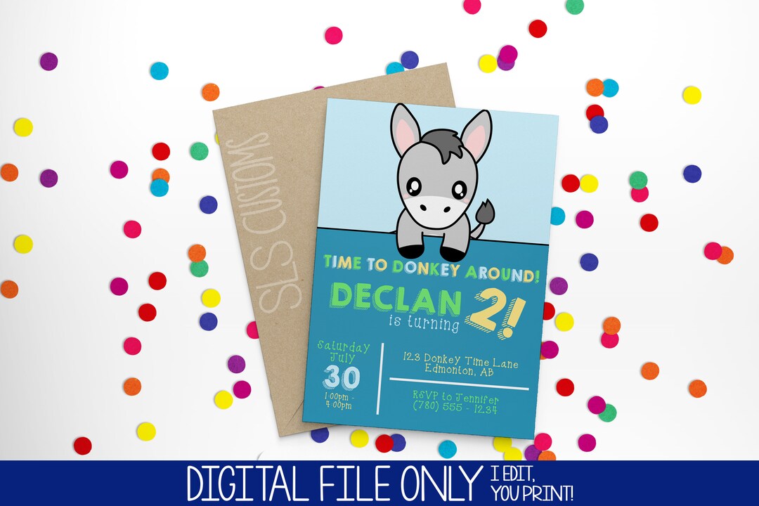 Donkey Boy Themed Printable Birthday Invitations! 4x6 or 5x7 Inches ...