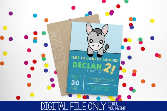 Donkey Boy Themed Printable Birthday Invitations 4x6 or 5x7 - Etsy